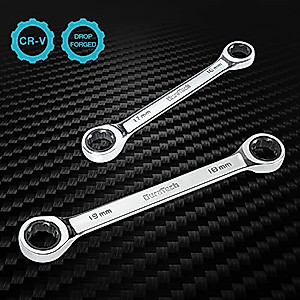 DURATECH Double Box End Ratcheting Wrench Set, Metric, 6-Piece, 8-19mm, CR-V Steel, with Rolling Pouch