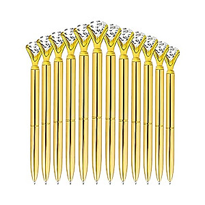 ETCBUYS Diamond Gold Metal Pens - Ballpoint Pens for Bridesmaids Gifts, Gold Fancy Pens, Office Decor for Women, Pens with Diamonds on Top | Metal Crystal Pen | Black Ink 12 Diamond Pens