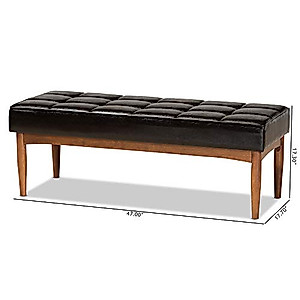 Baxton Studio Sanford Dining Bench Dark Brown Faux Leather Upholstered and Walnut Brown Finished Wood Dining Bench