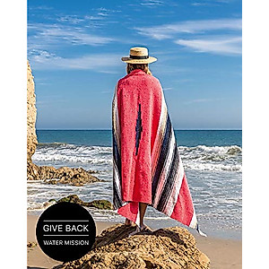Benevolence LA Mexican Blanket, Authentic Handwoven Yoga Blanket & Outdoor Blanket, Made by Traditional Mexican Artisans, Saddle Blanket, Beach Blanket, Picnic Blanket, & Car Blanket 75 x 52 - Coral