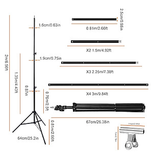 Backdrop Stand Photo Video Studio, 10Ft Wide Adjustable Backdrop Stand, Background Support System Kit with Clamps Carry Bag