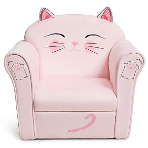 Costzon Kids Couch, Children's Sofa Armrest Chair with Pattern, Toddler Furniture w/Sturdy Wood Construction, Preschool, Lightweight Kids Couch Sofa Chair for Aged 1-5 Boys & Girls Gifts Presents, Cat