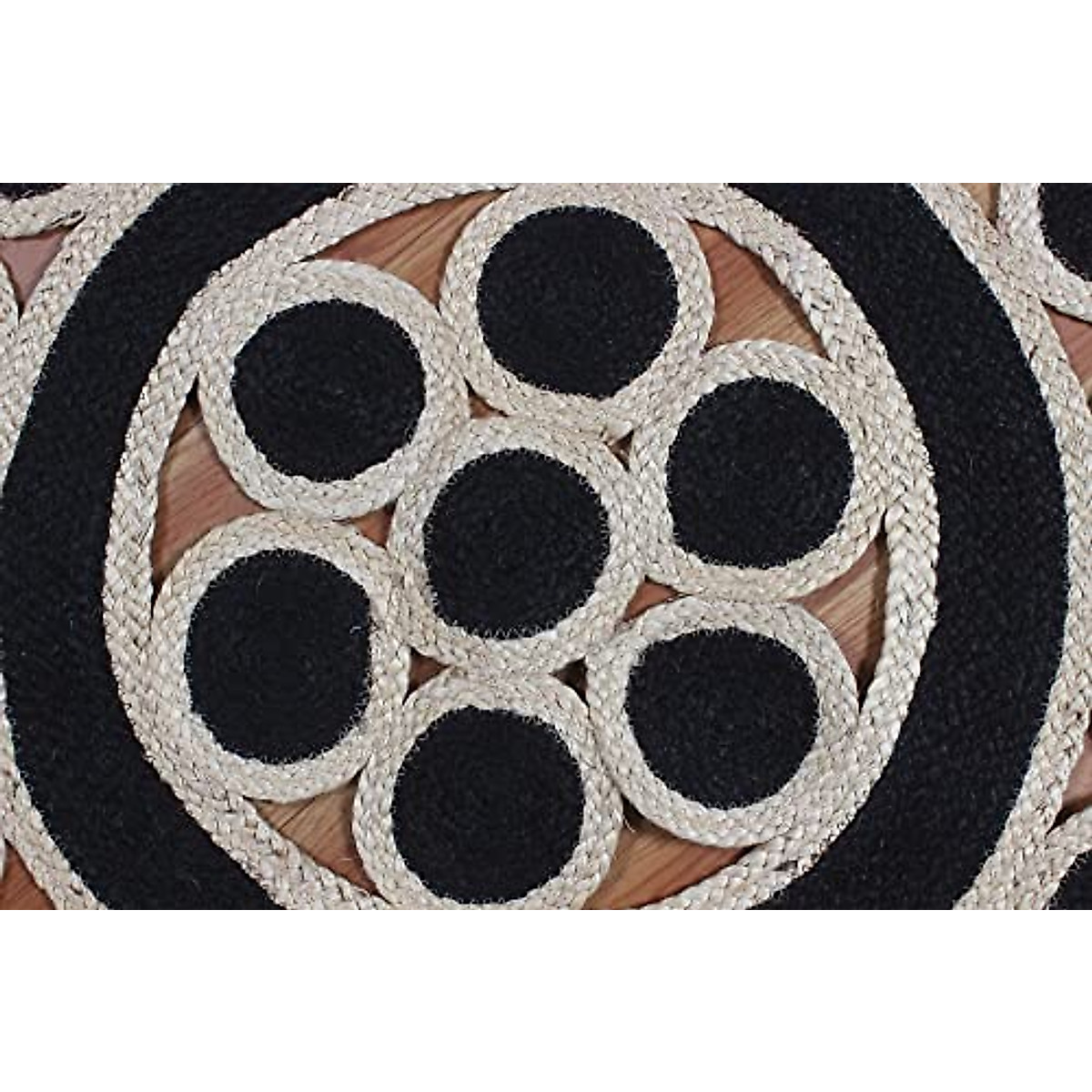 CASAVANI Cape Code Circle Area Rug - 6 x 6 Feet Beige Black Pattern Natural Jute Mat Ideal for High Traffic Area in Bedroom Bedside Round Dining Side Round Living Room Hallway and Kitchen Mat