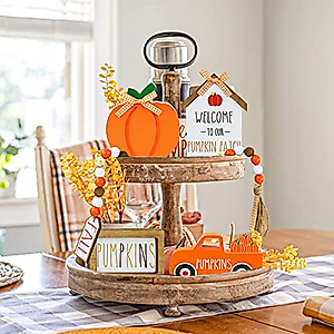Fall Decorations for Home - Fall Tiered Tray Decor Set with Pumpkins Truck Farmhouse Wooden Decor Bead Garland, Fall Pumpkins Decor for Autumn Thanksgiving Home Kitchen Table Shelf