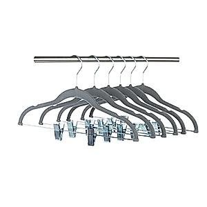 Simplify Children’s 6 Pack Slim Huggable Velvet Kids Hangers with Metal Clips, Good Nursery Closet, Baby Dresses, Outfits, Pants, Bodysuits & Jackets, Grey (3227-GREY)