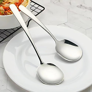 2 PACK Large Stainless Steel Soup Spoons, Square Head Spoons, Large Serving Tablespoons, Flat Square Spoon Long Handle Big Soup Spoon For Restaurant Tableware Kitchen Gadgets Cooking Utensils