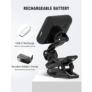 Linrax LT-2 Guitar Tuner Rechargeable Clip On Tuner for Guitar, Bass, Ukulele, Violin, Banjo, Chromatic Tuner with LCD Color Display, Digital Tuner for Stringed Instruments, Guitar Accessories, Black