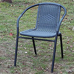 BTEXPERT Indoor Outdoor 28" Tempered Glass Metal Trim + 4 Gray Restaurant Stack, 4 Rattan Chairs with a Square Table, Grey