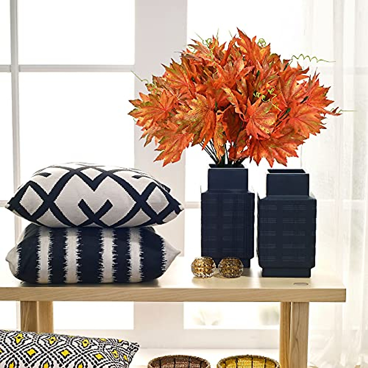 Artflower Fake Fall Bushes Autumn Fake Fall Bushes Artificial Large Maple Leaves Artificial Maple Leaves Branches for Indoor Outdoor Table Centerpieces Christmas Thanksgiving Decoration, 4 Pcs