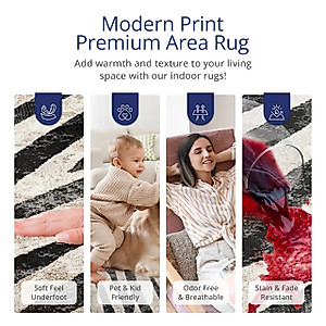 Abani Terra Area Rug for Living Room, Bedroom - Zebra Pattern - Black Cream - 8' x 10' - Durable & Easy to Clean