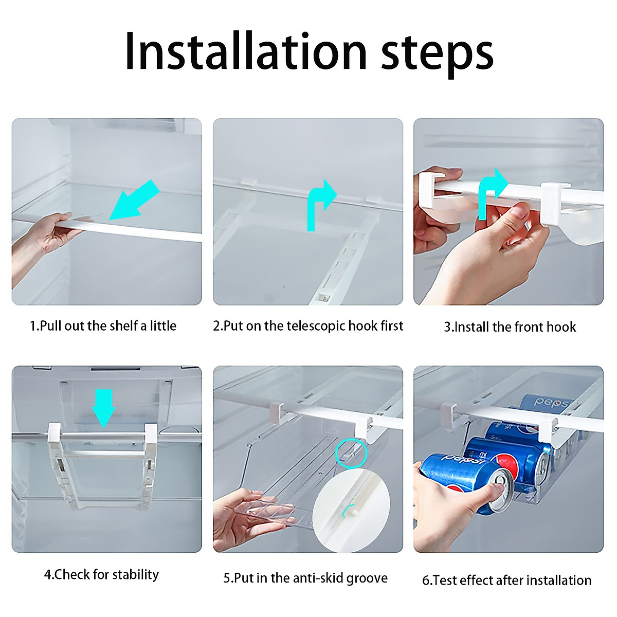 XILAOTOU Fridge Organizer Hanging Soda Can Dispenser Drink Holder for Refrigerator, Kitchen Organizer,Cabinet Shelf - Clear Plastic Canned Food Storage Rack，store to 5 standards 12-oz soda