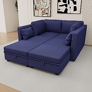 ANZEHOME 110" Sectional Sofa Couch for Living Room, Modern Modular U-Shape Sofa with Storage Seats & Reversible Chaise & Adjustable Backrest Armrest, 6 Seat Convertible Sofa for Home Office (Blue)