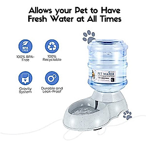 Flexzion Automatic Dog Water Bowl Dispenser for Cat Pet Animal (1 Gallon Dispener Water Jug) - Gravity Feeder Auto Replenish Waterer Drinking Bowl Fountain Bottle Dish Stand