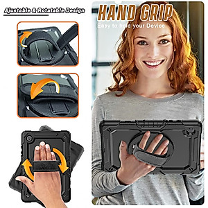 Herize Case Compatible with Samsung Galaxy Tab A8 10.5 Inch 2022 SM-X200/SM-X205/SM-X207 with Screen Protector Pencil Holder | Heavy Duty Sturdy Protective Case W/Stand Hand Shoulder Strap | Black