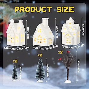 9 Piece Miniature Christmas Village with LED Lit Porcelain Houses, Figurines, Trees, Fences and Accessories