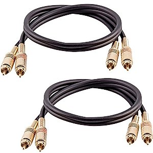Seismic Audio Speakers Premium 2 Foot Dual RCA Male to Dual RCA Male Audio Patch Cables, Pack of 2, Black and Red Color Cables, 2RCA to 2RCA Audio Cord