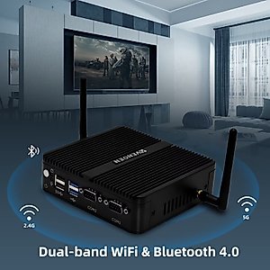 Fanless Mini PC Windows 11 pro, Celeron J4125, 4GB DDR4 RAM 256GB SSD, HD-MI, VGA, 4K Output, 2 RJ45 LAN, USB3.0, 2xRS232 COM, Dual Band WiFi AC, BT, Small Form Factor Computer, Auto Power On