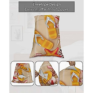 Edwiinsa Summer Beach Pillow Covers King Standard Set of 2 20x36 Bed Pillow, Tropical Ocean Conch Starfish Orange Slippers Plush Soft Comfort for Hair/Skin Cooling Pillowcases with Envelop Closure