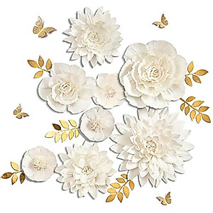 Letjolt White Paper Flowers Handcrafted Dahlia Spring Party Birthday Party Modern Wedding Backdrop Wall Decor Baby Shower Bridal Shower (White 8Pcs)