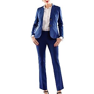 Marycrafts Women's 2 Buttons Business Blazer Pant Suit Set for Work 12 Navy
