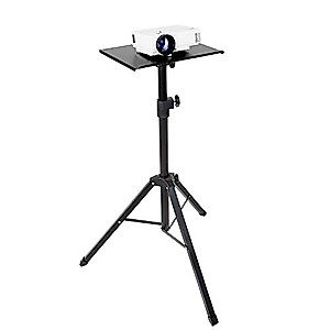 Mount-It! Tripod Projector Stand, Adjustable DJ Laptop Stand with Height and Tilt Adjustment, Portable Laptop Projector Table with Steel Tripod Base and Tray, Black