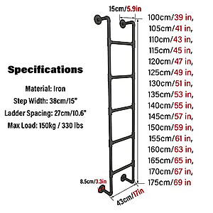 ZSPINJIA Escape Ladder for Egress Basement Window Well Covers Outside,Small Ladder for Fire Emergency Home Safety,Wrought Iron Loft Ladder with Fittings,Loads 150kg
