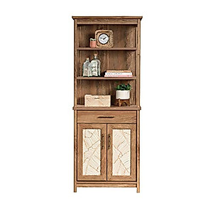 Sauder Coral Cape Library with Doors, L: 26.77" x W: 16.18" x H: 66.97", Sindoori Mango Finish