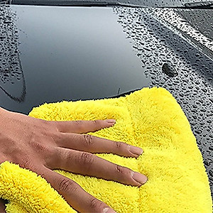 AutoCare 920GSM Super Thick Microfiber Car Cleaning Cloth Detailing Towel 15'' x 17.7'' (Yellow/Gray-3PCS)