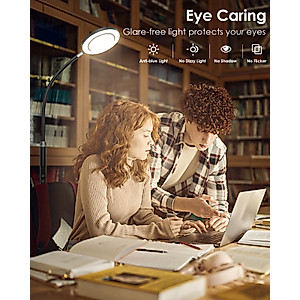 YIKBIK LED Floor Lamp for Bedroom, 24W 2400LM 74 Inch Standing Lamp with 3 Color Temperatures, Modern floor Reading Lamp with Remote & Touch Control, Adjustable gooseneck floor lamp for Office Reading