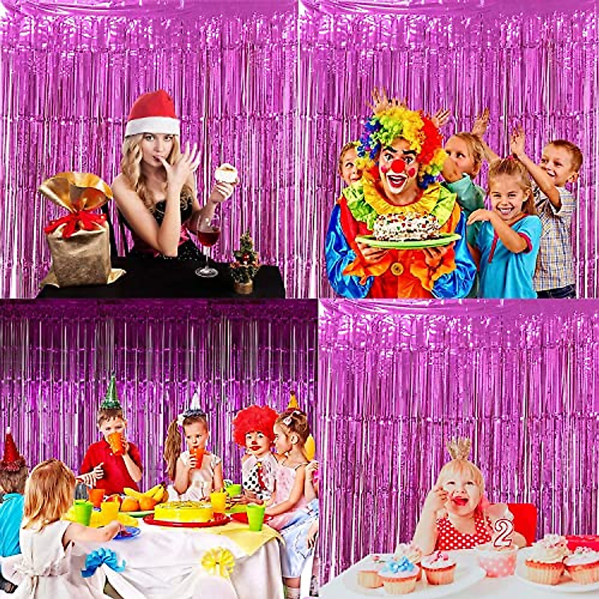 BRAVESHINE Hot Pink Glitter Tinsel Foil Fringe Curtains - 2Pcs 3.2x8.2ft Metallic Party Streamers Backdrop for Birthday Valentines Wedding Bridal Shower Tropical Hawaiian Flamingo Theme Decorations