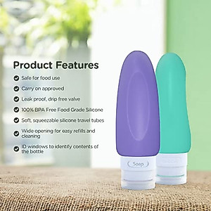 Dot&Dot Leak Proof Travel Bottles for Toiletries - 4 Pack Silicone Travel Toiletry Bottles - Travel Shampoo and Conditioner Bottles with TSA Quart Bag - 3 oz Travel Size Bottles