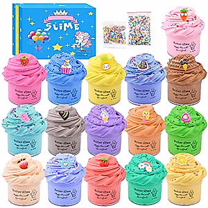 Butter Slime Kit, 16 Pack Colors Scented Slime, with Unicorn and Fruit Slime Accessories, Soft and Stretchy, Ideal Gift for Girls Boys Kids