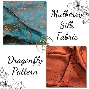 VINSILK Mulberry Silk Fabric, Pattern Silk Fabric, Dragonfly Pattern, Fabric for Clothes, Silk for Sewing, Silk Apparel Fabric, Luxury Silk, Dress Making, Cut in Continuous Yards. (color01, 0.5 yards)