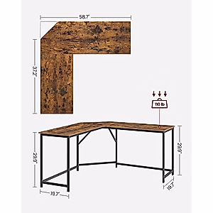 VASAGLE L-Shaped Computer Desk, 58-Inch Corner Desk for Study, Home Office Writing Workstation, Gaming Table, Space-Saving, Easy Assembly, Industrial Design, Rustic Brown and Black ULWD73X