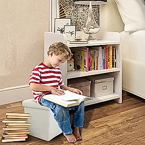 NISUNS OT01 Leather Folding Storage Ottoman Cube Footrest Seat, 12 X 12 X 12 Inches (White)