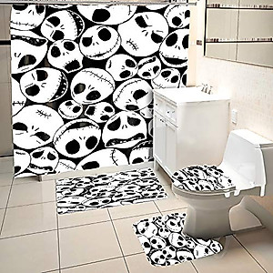 4PCS/Set Halloween Shower Curtain, Christmas Bathroom Set, Waterproof Shower Curtain Sets with Non-Slip Rugs, Toilet Lid Cover and Bath Mat, Durable Shower Curtain with 12 Hooks