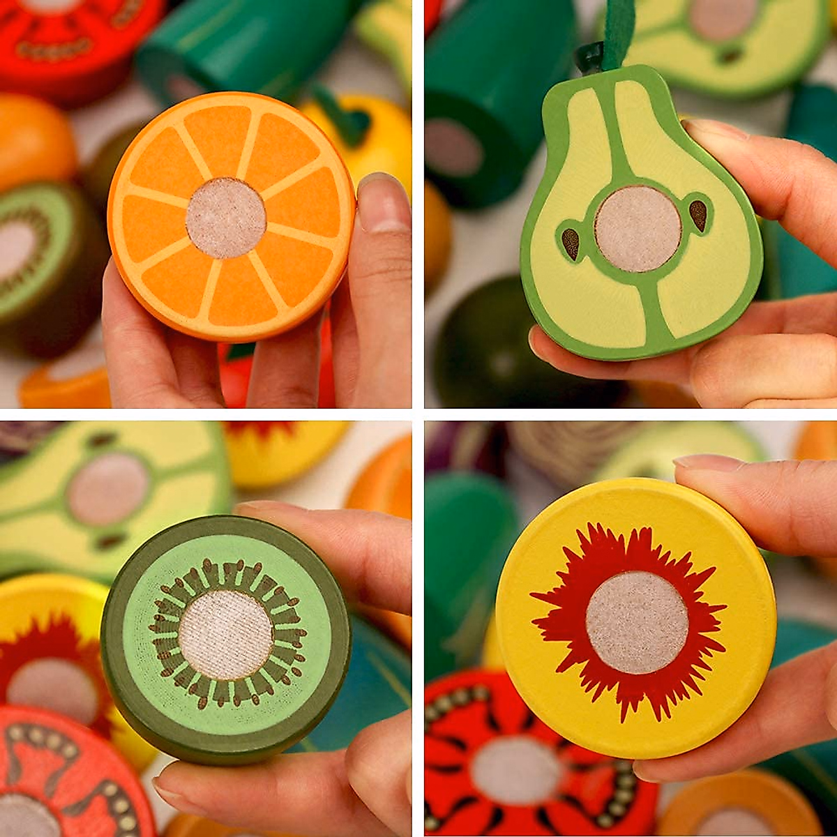 Wooden Cutting Fruit Vegetables Set for Kids - Pretend Play Food Toy Set with Wooden Knife and Tray Learning Toys for Toddlers (Fruit-E)