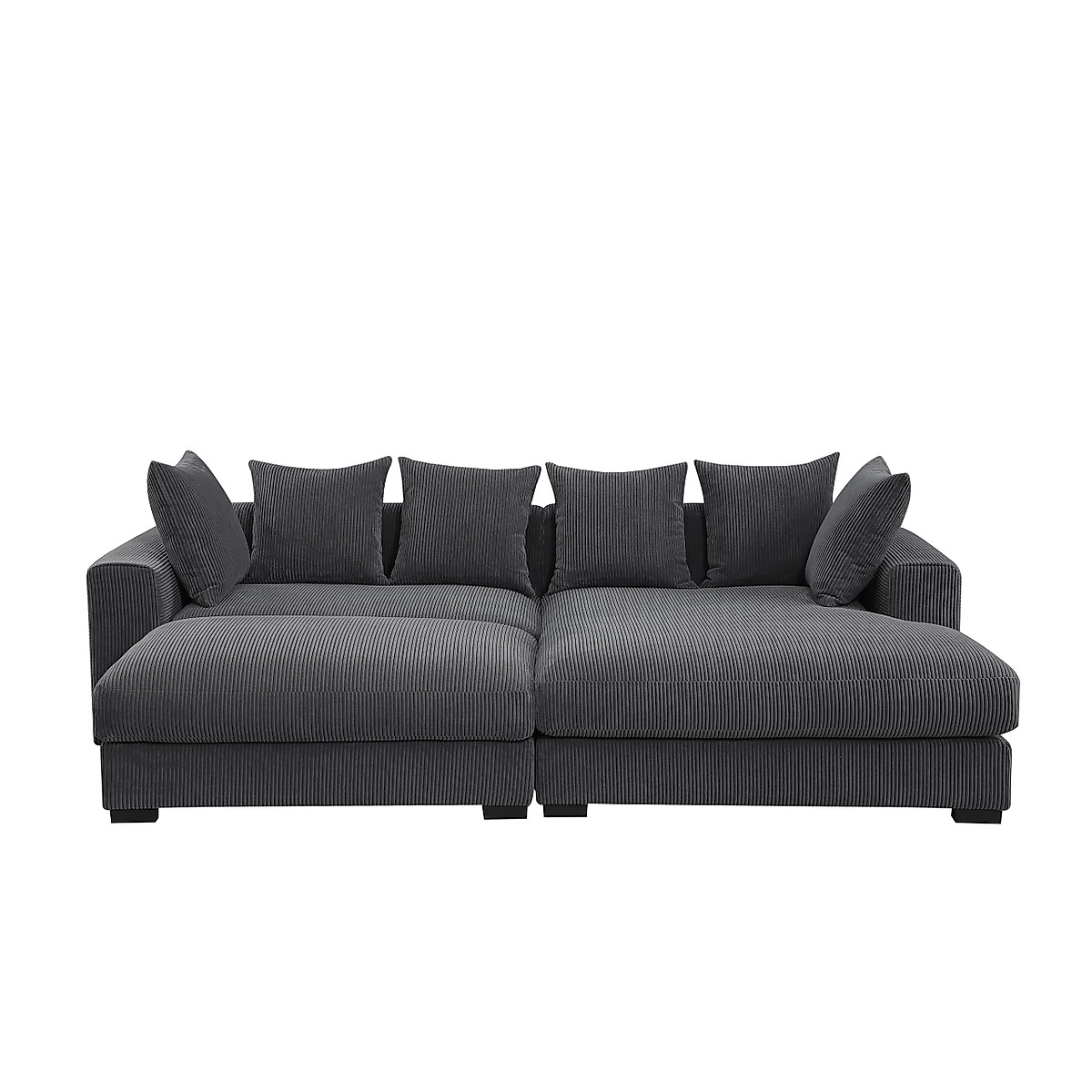 DREAMODERN 109.75'' Sectional Sofa Couch with Removable Ottoman, Luxury Upholstered Sofa Corduroy Fabric Couch with Chaise Lounge 6 Pillows for Living Room Home Office - Drak Gray