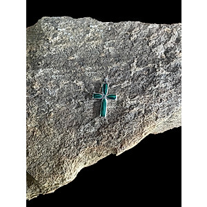 Jewelry Trends Sterling Silver Cross Pendant with Green Created Malachite Stone