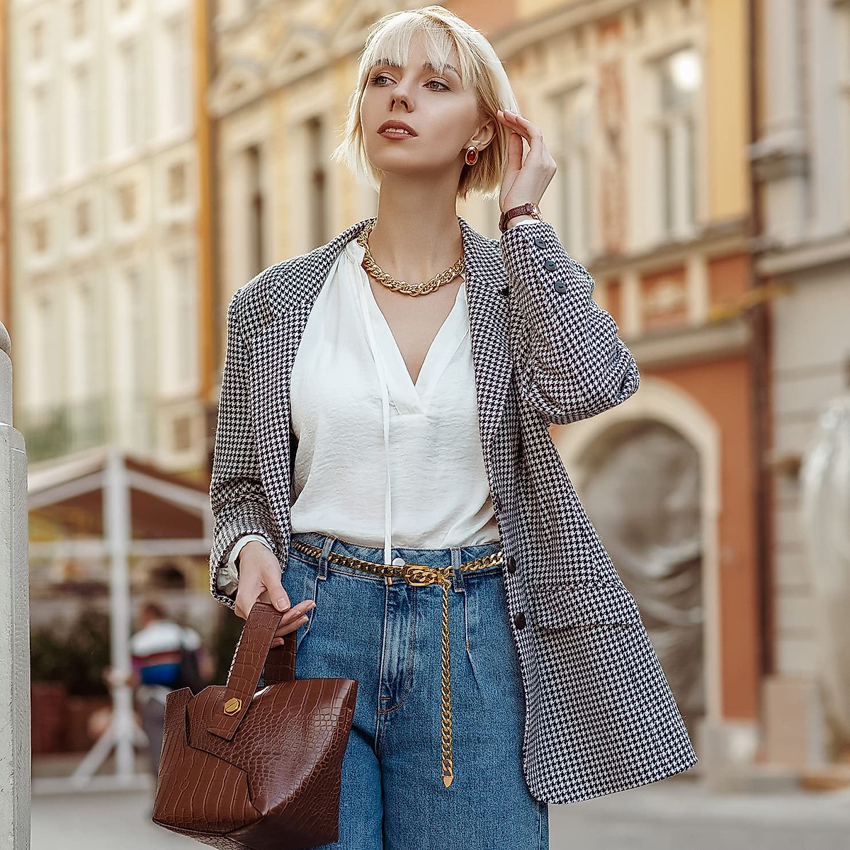 Chain Belt for Women Wasit Chain Belt Chain Chunky Belt Chain Gold Chain Belts（Gold-52inch)