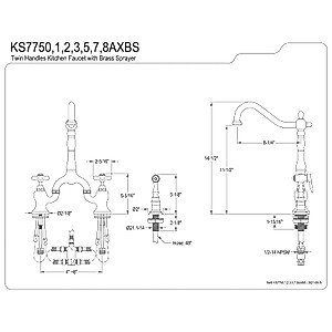 Kingston Brass KS7752AXBS English Country Bridge Kitchen Faucet, Polished Brass