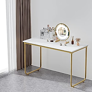 Dorriss Computer Desk,Home Office Desks, 47" Writing Desk,Computer Table,White and Gold Desk, White Faux Marble Desk,Gold Metal Frame, Modern White Computer Desk for Home Office (White Marble+Gold)