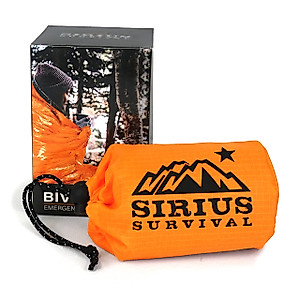 Sirius Survival Bivvy Emergency Sleeping Bag - Lightweight & Compact - Waterproof, Thermal, Emergency Blanket - Mylar Sleeping Bag in Portable Drawstring Sack - Orange