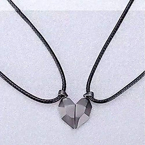 SEVENSTONE Two Souls One Heart Pendant Necklaces Stone Couple Black White Minimalist Magnet Distance Friendship Simple Jewelry Set for Men Women