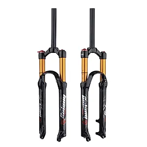 BOLANY 26/27.5/29 inch Bike Air Suspension Fork 120mm Travel Rebound Adjust 1/8 Straight/Tapered Tube Manual/Remote Lockout Bicycle Forks QR 9mm MTB Front Fork (Straight-Manual, 26inch)