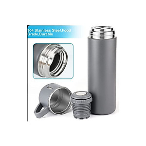 Stainless Steel Thermo 500ML/16.9oz Flask Double Wall Sports Bottle Vacuum Insulated for Coffee Hot Drink and Cold Drink Water Flask with 2 Cups(Gray,Set)