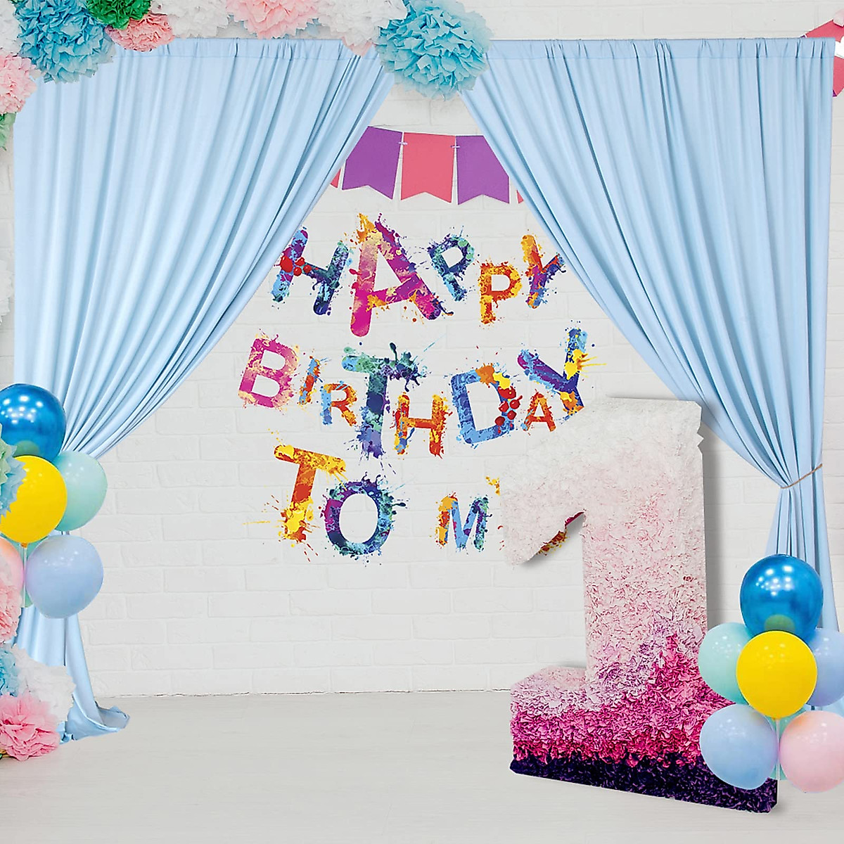 10ft×9ft Wrinkle Free Baby Blue Backdrop Curtains for Parties, Thick Fabric Photo Backdrop Drapes for Wedding Birthday Baby Shower Gender Reveal Photography Home Decor