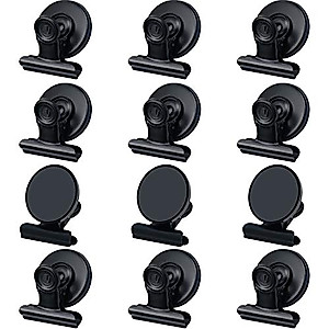 12pack Fridge Magnets Refrigerator Magnets Magnetic Clips Heavy Duty Detailed List Display Paper Fasteners on Home& Office& Teaching (Black, 12)