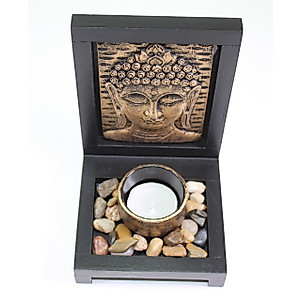 We pay your sales tax Tabletop Bronze Empaistic India Buddha Face Zen Garden with Rock Candle Holder Gift & Home Decor G16276