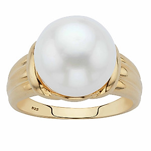 PalmBeach Yellow Gold-plated Sterling Silver Round Genuine Cultured Freshwater Pearl Ring Sizes 6-10 Size 8